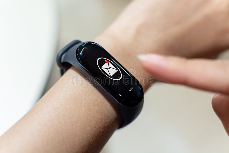 Hand of Male Using Smart Watch with Unread Message Icon on the Screen ...
