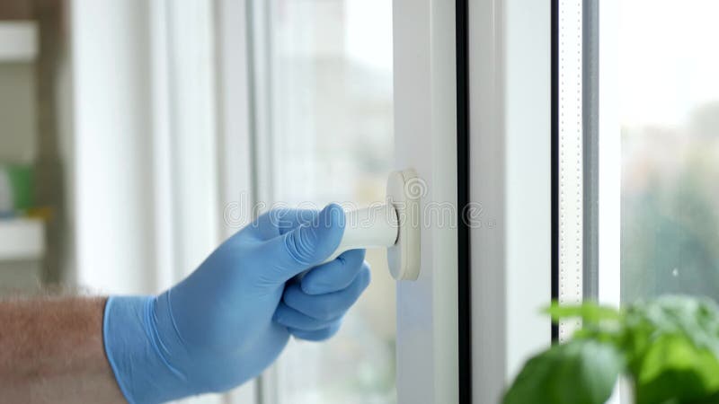 Hand of a Man Closing a Window from the Office Stock Video - Video of ...