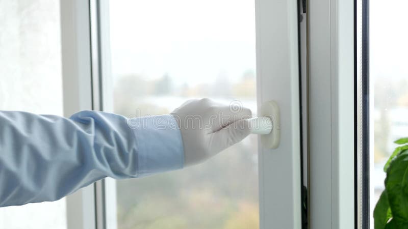 Hand of a Man Closing a Window from the Office Stock Video - Video of ...