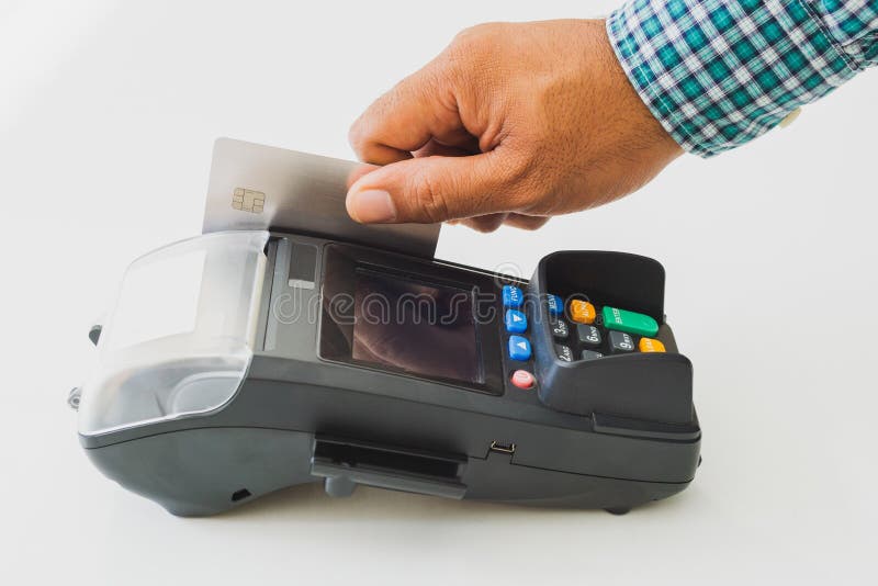 Hand Man with Credit Card Machine Stock Image - Image of mobile ...