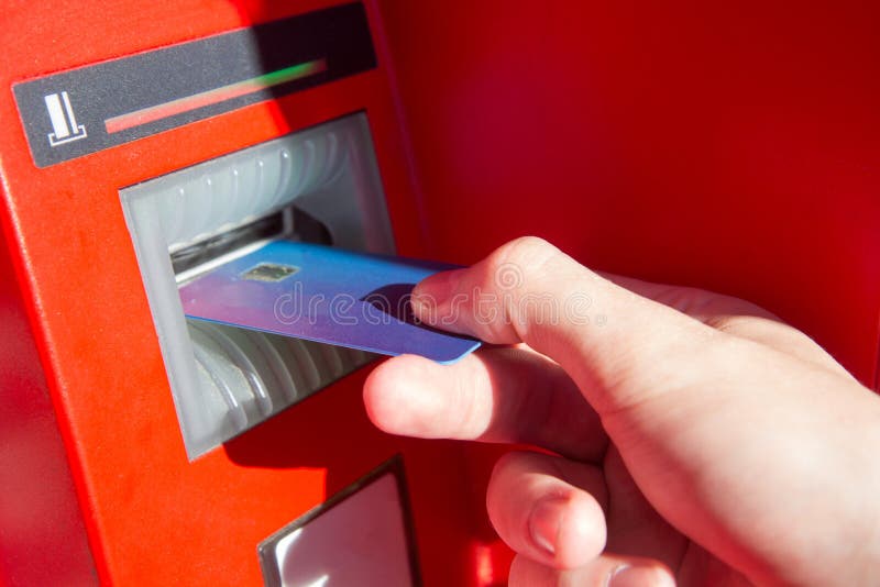 Hand of a Man with a Credit Card, Using an ATM. Stock Photo - Image of ...