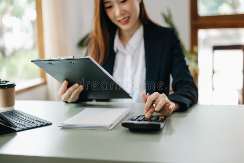Hand Man Doing Finances and on Desk about Cost at Modern Office Stock ...