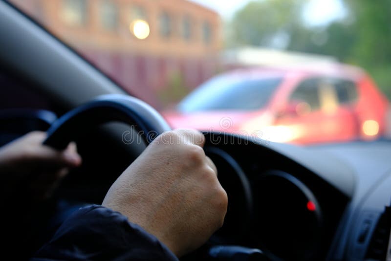 Hand of Man Driving Inside Car Selective Focus Stock Image - Image of ...