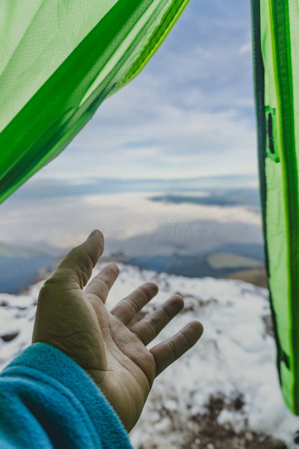 Hand of a Man at the Entrance of the Tent Stock Photo - Image of hiking ...