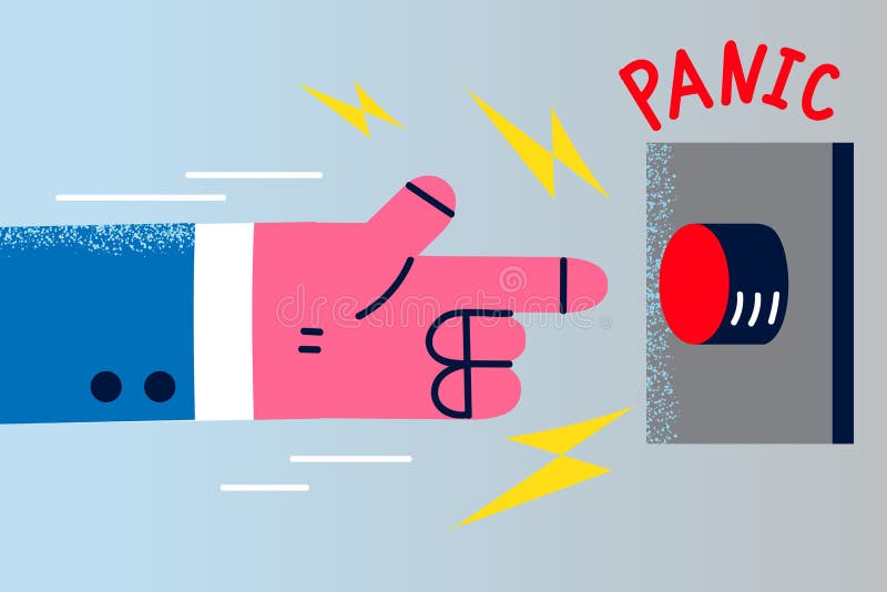 Hand of Man Feel Anxious Push Panic Button Stock Vector - Illustration ...