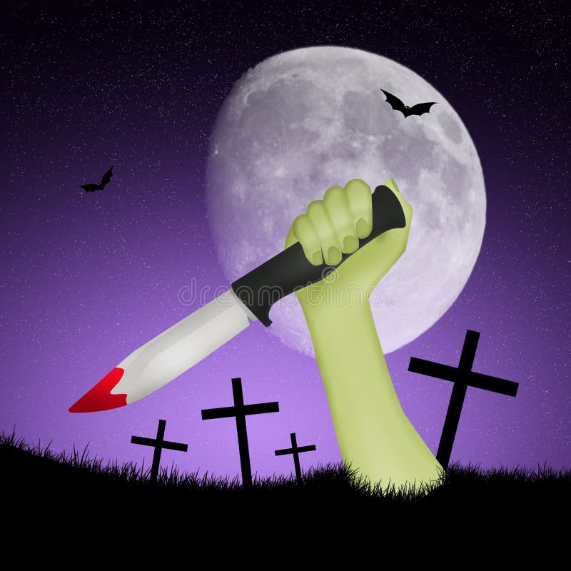 Hand of Man with Halloween Blade Stock Illustration - Illustration of ...
