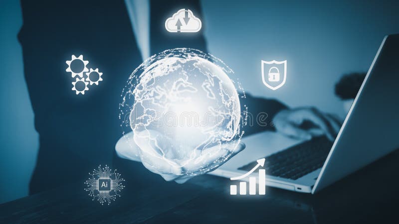 Hand of Man Hold Virtual Global with Hologram Using Metaverse and ...