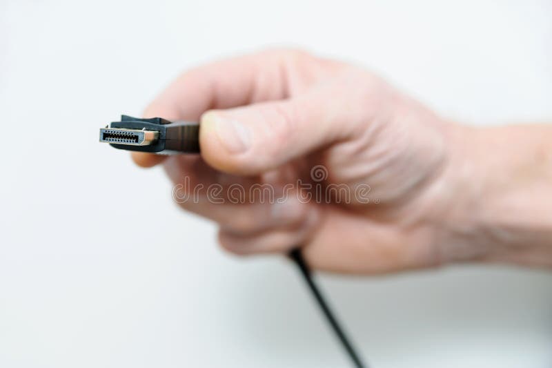 The Hand with Cable Plug Display Port. Stock Image - Image of plug ...