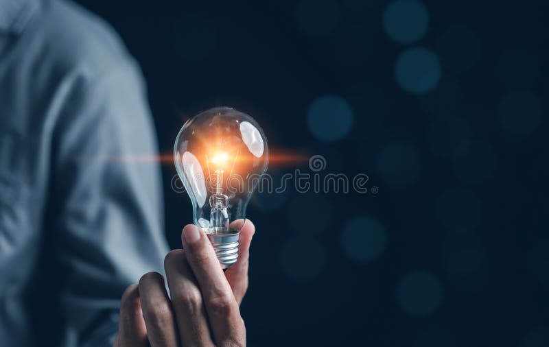Hand Man Holding Illuminated Lightbulb, Idea, Innovation and ...