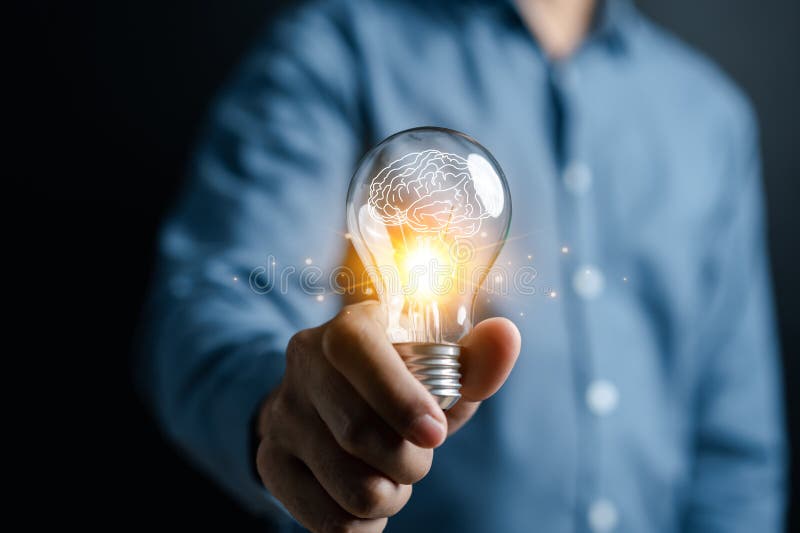 Hand Man Holding Illuminated Lightbulb, Idea, Innovation and ...