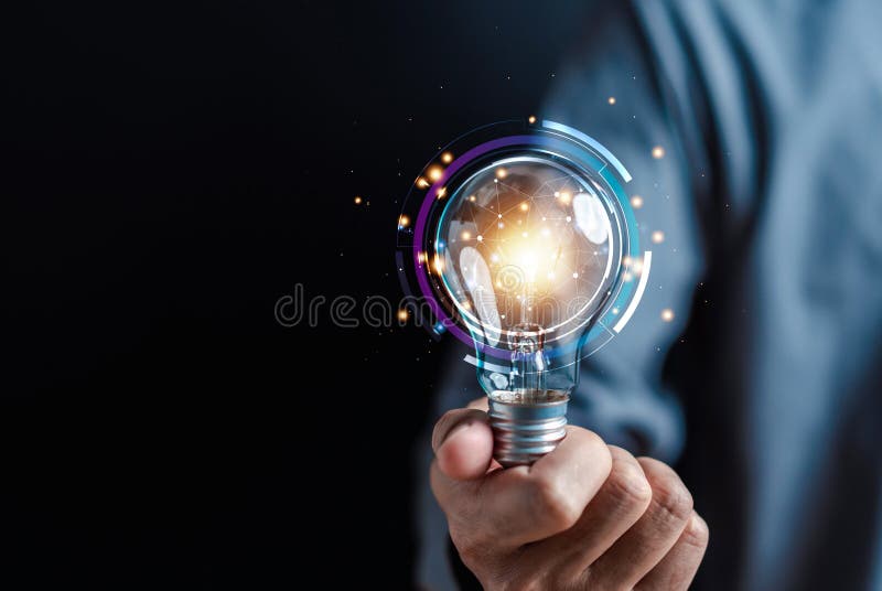 Hand Man Holding Illuminated Lightbulb, Idea, Innovation and ...