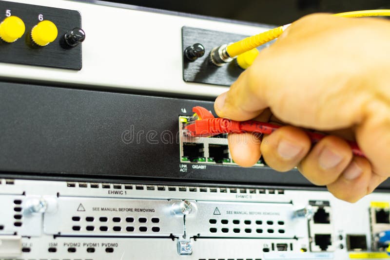 Hand of a Man Holding the Network Cables To Connect the Port of a ...