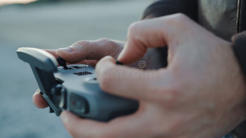 Hand of a Man Pilot the Sport Fpv Drone with Remote Controller Stock ...