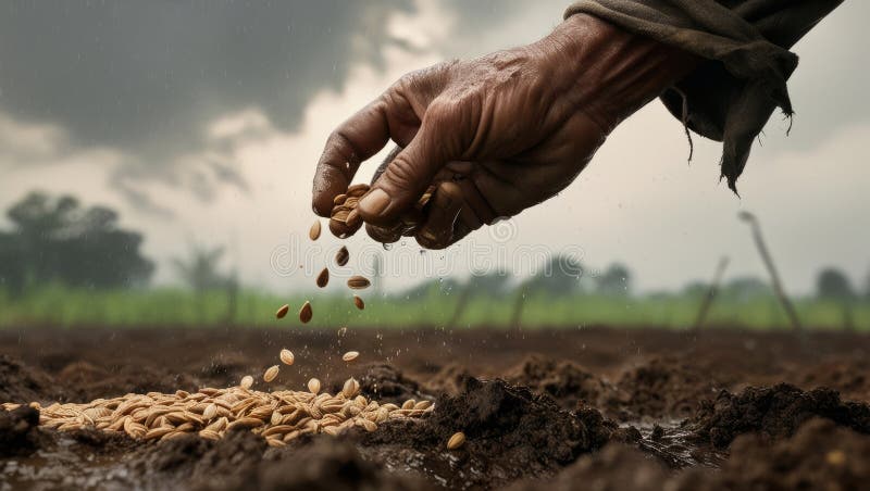 Hand of a Man Planting Seeds in the Ground Stock Illustration ...