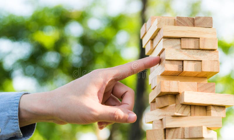 Close Up Hand Man Playing Block Wood Stack Game Stock Photo - Image of ...