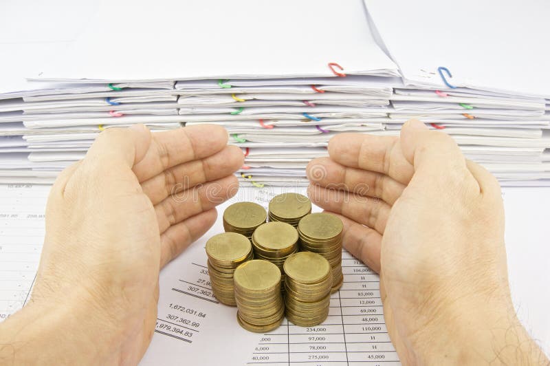 Stack of gold tinted coins stock photo. Image of gold - 189437538