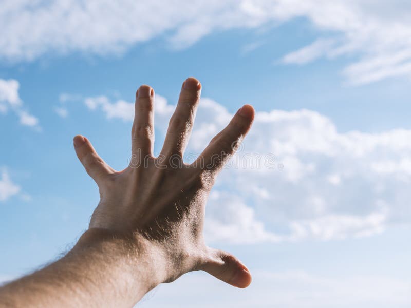 Hand of a Man Reaching To Sky. Stock Image - Image of person, light ...