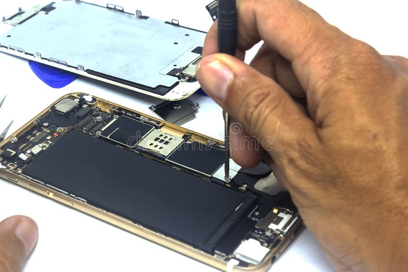 Hand Man Repair Smartphone with Tools, Isolate, Smartphone Damage Need ...