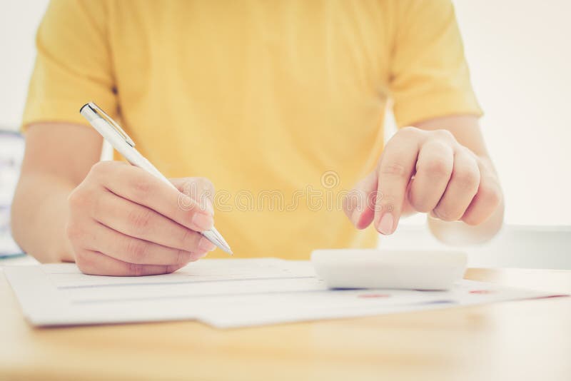 Hand of Man Signing Signature Filling in Application Form Document ...