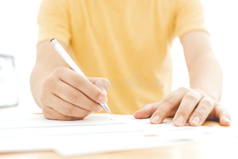 Hand of Man Signing Signature Filling Document Stock Image - Image of ...