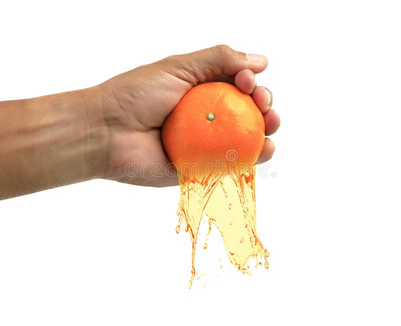 Hand Man Squeezes Orange Isolate on White Background Stock Image ...