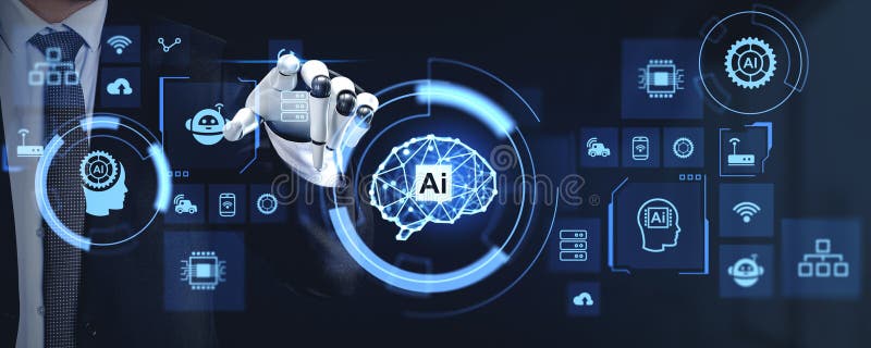 Hand of Man in Suit Interacting with AI AR Interface Stock Image ...