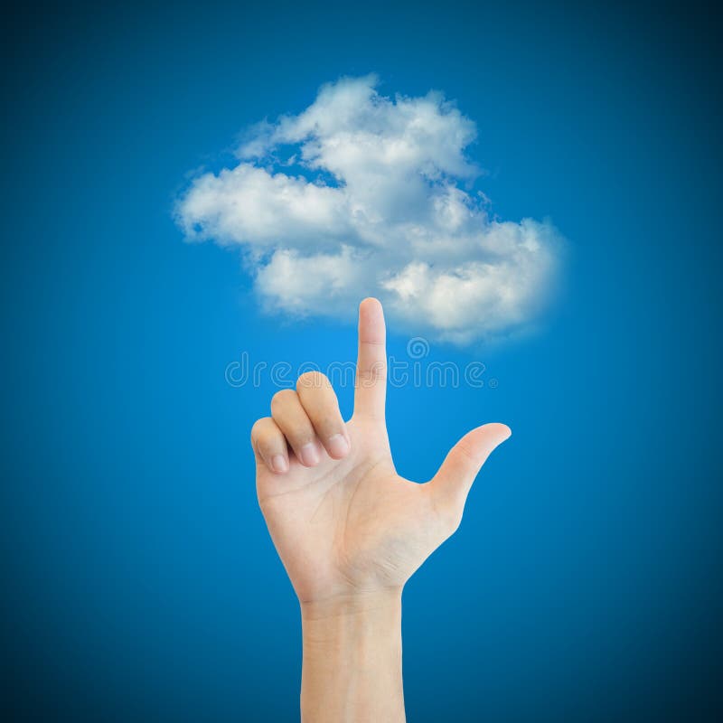 Hand Man Touch the Cloud Technology Concept Stock Photo - Image of ...
