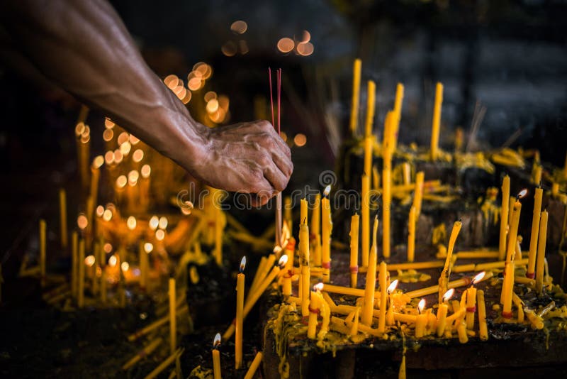 Hand of a Man Try To Ignite an Incense Stock Photo - Image of ceremony ...