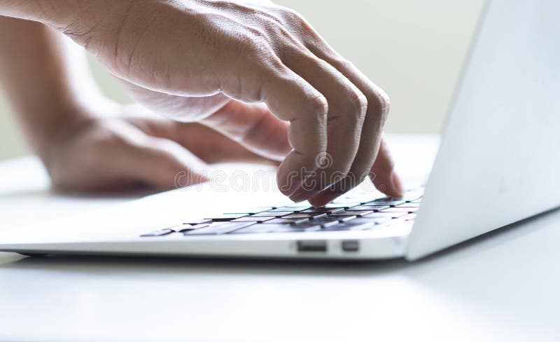 Hand Man Typing on Computer Laptop by Using Index Finger Stock Image ...