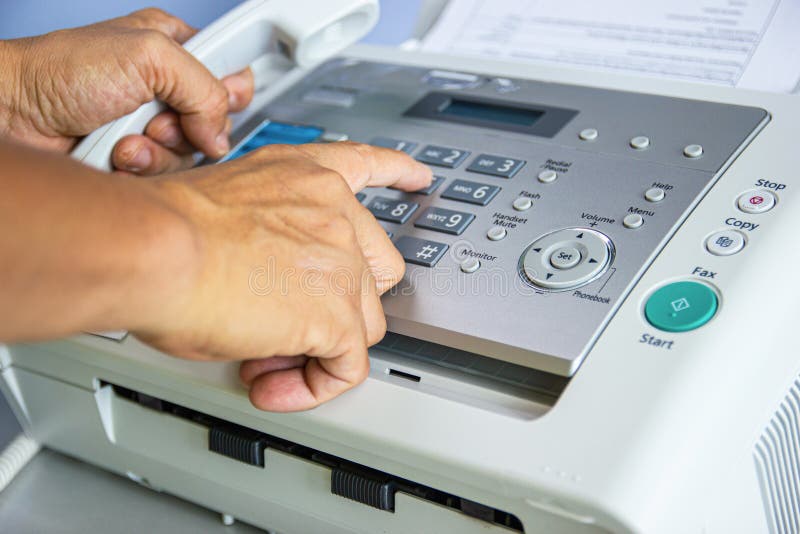 Hand Man are Using a Fax Machine in the Office Stock Image - Image of ...