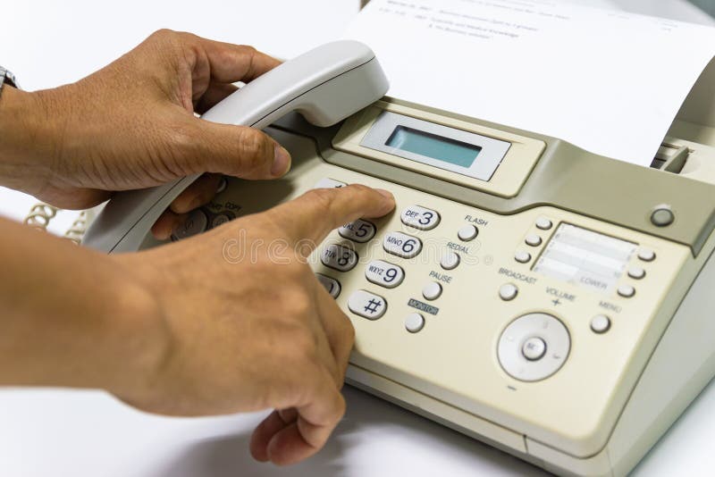 Hand Man are Using a Fax Machine in the Office Stock Image - Image of ...