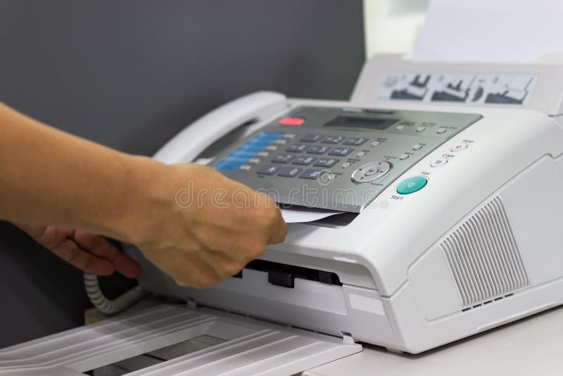 Hand of Man are Using a Fax Machine in the Office Stock Image - Image ...