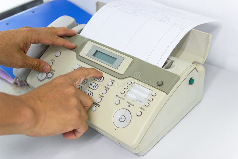 Hand Man are Using a Fax Machine Send Paper Stock Photo - Image of ...