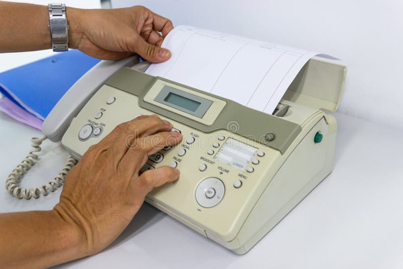 Hand Man are Using a Fax Machine Send Paper Stock Image - Image of ...