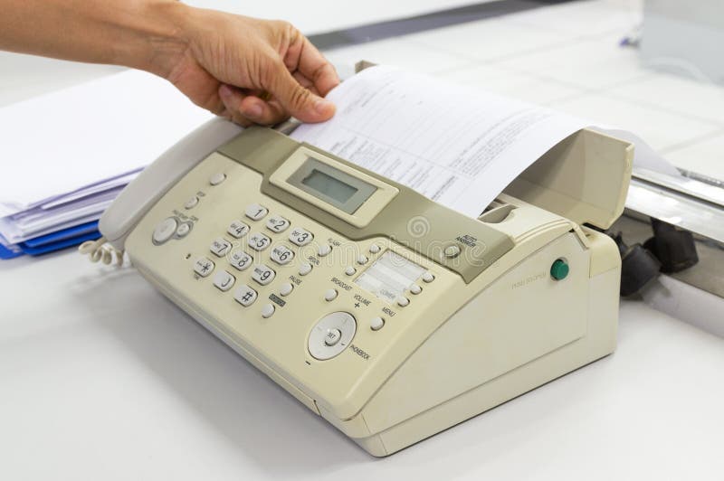 Hand Man are Using a Fax Machine Send Paper Stock Image - Image of ...