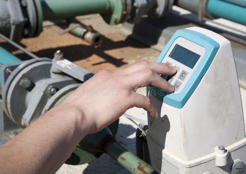 Hand of Man at Work by Touch Panel - Industry Stock Image - Image of ...