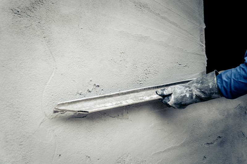 Man Working Plastering on Wall Stock Photo - Image of material, cement ...