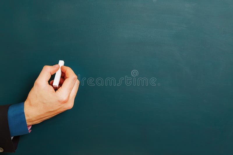 Hand of Manager with Chalk on Chalkboard Stock Image - Image of wall ...