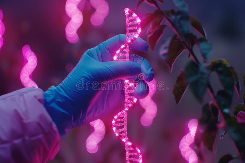 Hand Manipulating a Fluorescent Pink DNA Model, Visualizing Modern ...