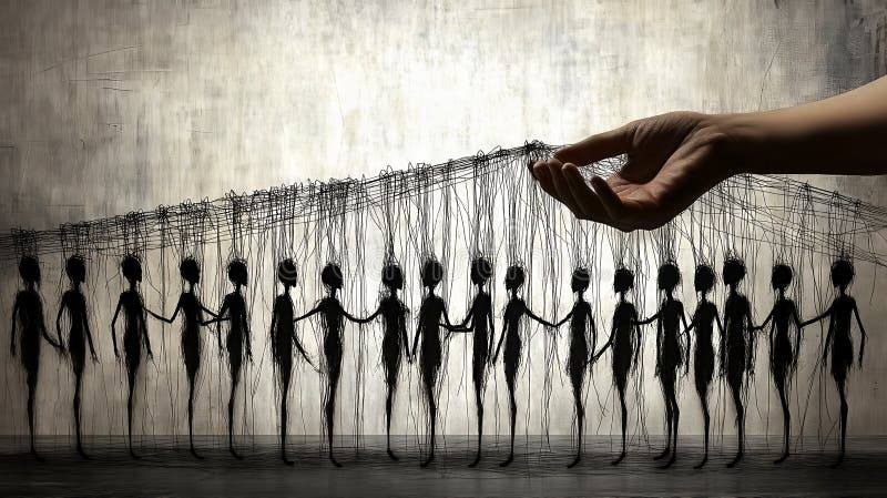Hand Manipulating Group of People with Strings Like Puppets Stock ...