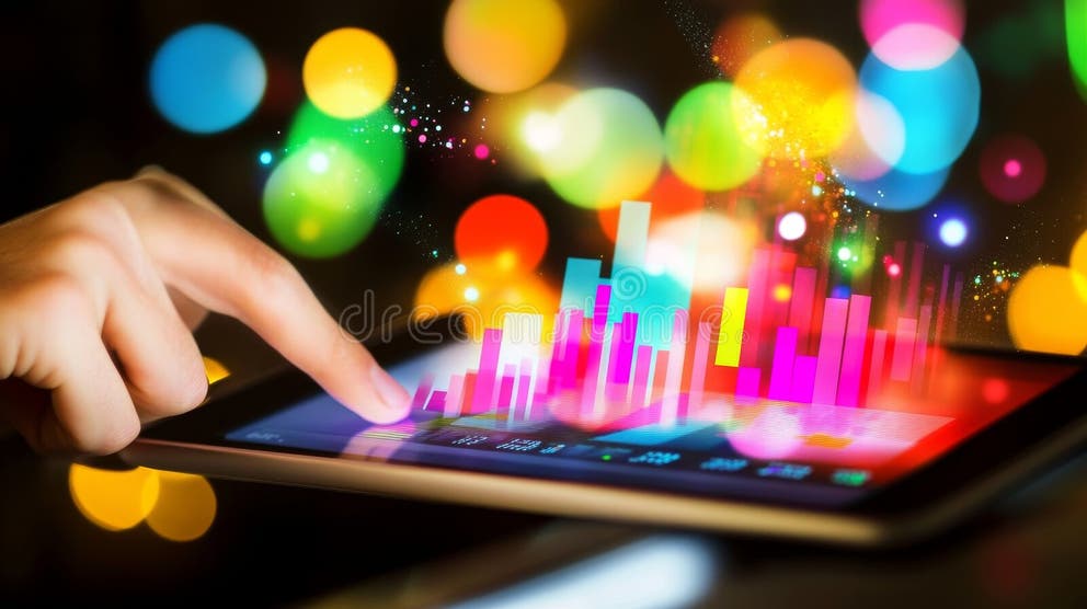 A Hand Manipulating a High-tech Tablet that Presents Data Stock Image ...