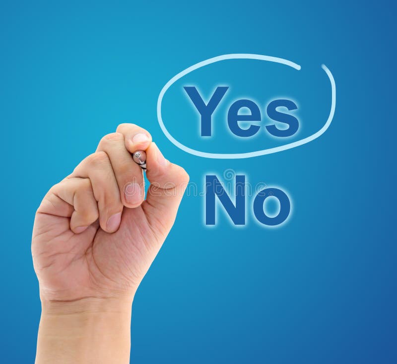 Hand Mark on Yes with Blue Pen Stock Image - Image of drawing, confirm ...