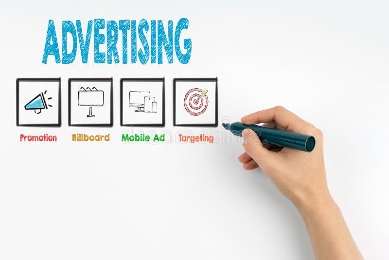 Hand with Marker Writing Advertising Concept Stock Photo - Image of ...