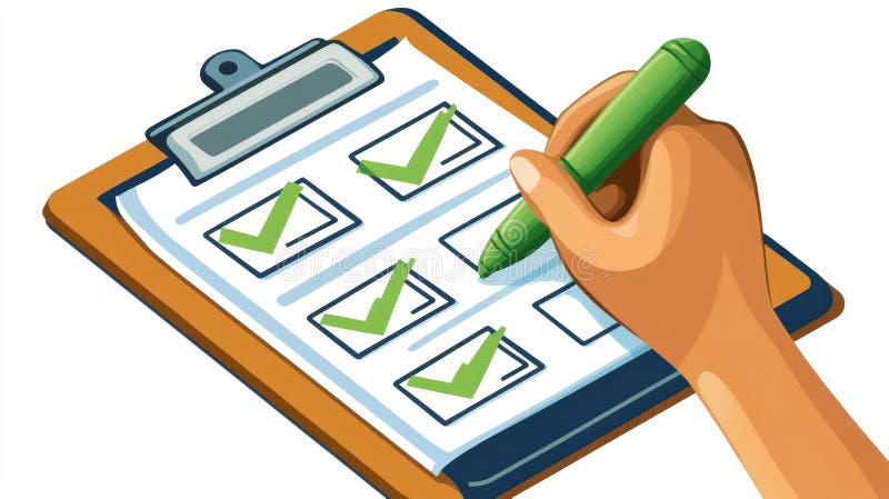 A Hand Marking a Checklist on a Clipboard with Green Ticks Indicating ...