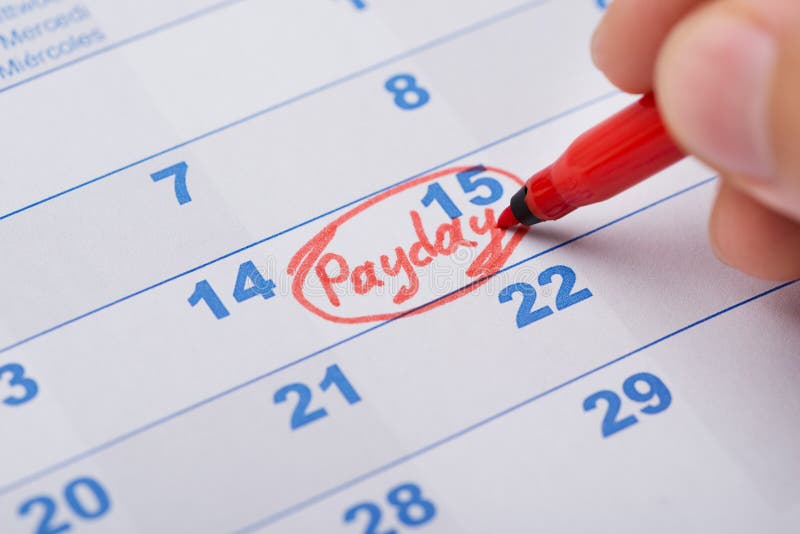 Hand Marking Payday on Calendar Stock Image - Image of notification ...