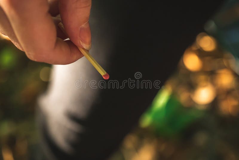 Hand with Match in the Forest. Concept of Danger of Fire in Dry Forest ...