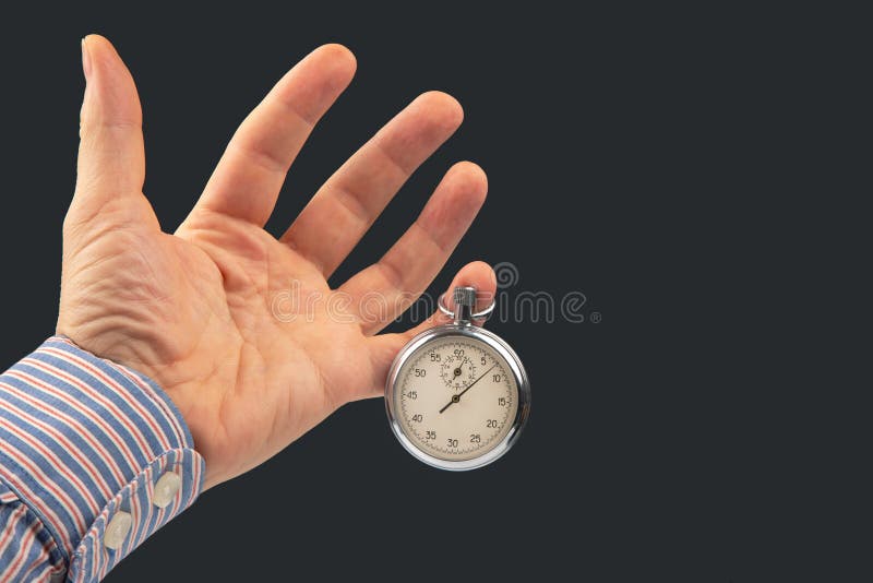 Hand with a Mechanical Stopwatch on a White Background. Time Part ...