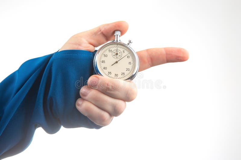 Hand with a Mechanical Stopwatch on a White Background. Time Part ...