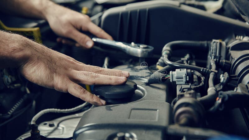 Hand of Mechatronics Engineer at the Car at Inspection Stock Photo ...
