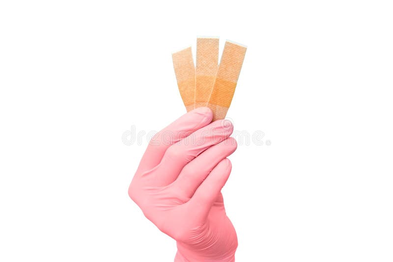 Hand in a Medical Glove with a Patch, Isolated on a White Background ...